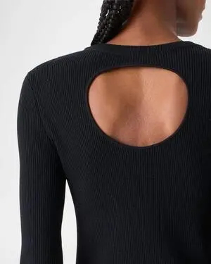 Akris Rib Knit Back-cutout Crewneck Sweater - Black