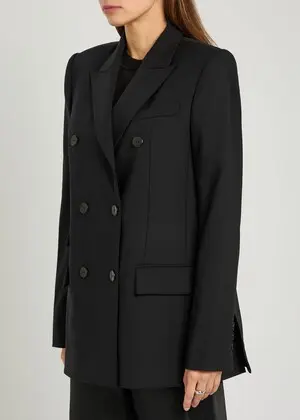 Maria Mcmanus Draped Double-breasted Wool Blazer - Black