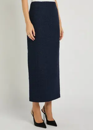 Roland Mouret Ceremony Metallized Bouclé Midi Skirt - Navy