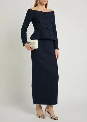 Roland Mouret Ceremony Metallized Bouclé Midi Skirt - Navy