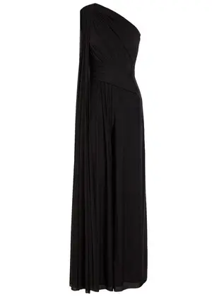 Talbot Runhof One-shoulder Draped Mesh Jumpsuit - Black