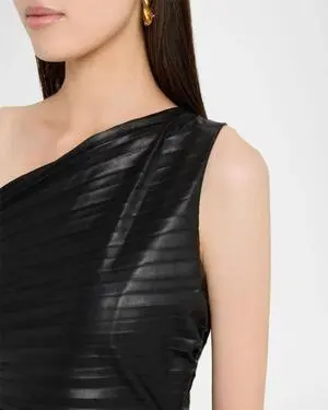 One33 Social Asymmetric Pleated Faux Leather Midi Dress