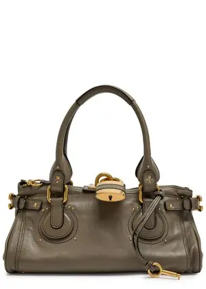 Chloé Paddington Medium Grained Leather Shoulder Bag - Grey