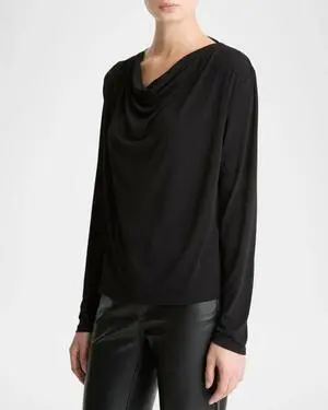 Vince Matte Jersey Cowl-neck Blouse - Black