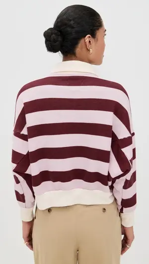 ASKK NY Polo Sweatshirt - Black Cherry Pink Stripe