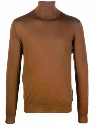 DELL'OGLIO Roll-neck Merino Wool Jumper - Brown