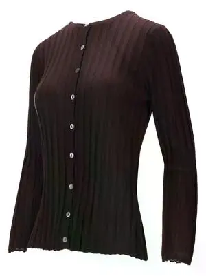 LA ROSE Ribbed Button Cardigan - Brown