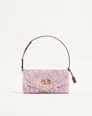 Valentino Garavani Devain Small Shoulder Bag In Jacquard Lurex Fabric - Silver/pink