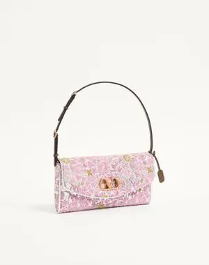 Valentino Garavani Devain Small Shoulder Bag In Jacquard Lurex Fabric - Silver/pink