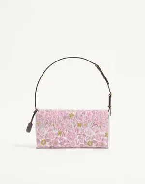 Valentino Garavani Devain Small Shoulder Bag In Jacquard Lurex Fabric - Silver/pink