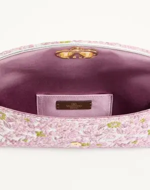 Valentino Garavani Devain Small Shoulder Bag In Jacquard Lurex Fabric - Silver/pink