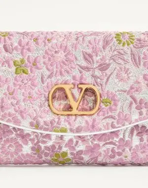 Valentino Garavani Devain Small Shoulder Bag In Jacquard Lurex Fabric - Silver/pink