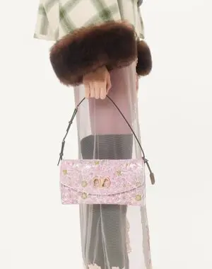 Valentino Garavani Devain Small Shoulder Bag In Jacquard Lurex Fabric - Silver/pink