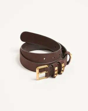 Valentino Garavani Rockstud Belt In Suede 30 Mm - Brown
