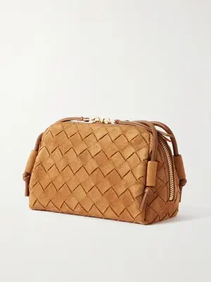 Bottega Veneta Concert Pouch Intrecciato Suede Shoulder Bag - Brown