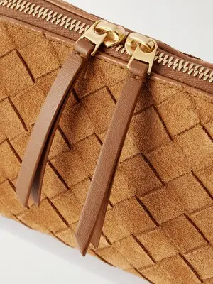 Bottega Veneta Concert Pouch Intrecciato Suede Shoulder Bag - Brown