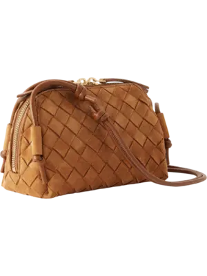 Bottega Veneta Concert Pouch Intrecciato Suede Shoulder Bag - Brown