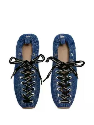 GANNI Lace-up Denim Ballet Flats - Blue
