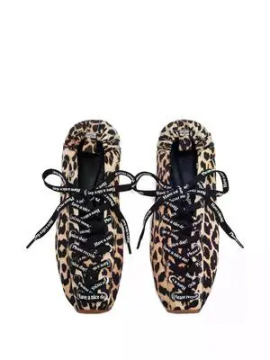 GANNI Leopard-print Lace-up Ballerina Flats - Brown