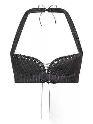 LUDOVIC DE SAINT SERNIN Robin Pinstripe Lace-up Top - Grey