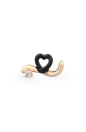 Bea Bongiasca Single Enamel & Diamond Heart Stud Earring - Black