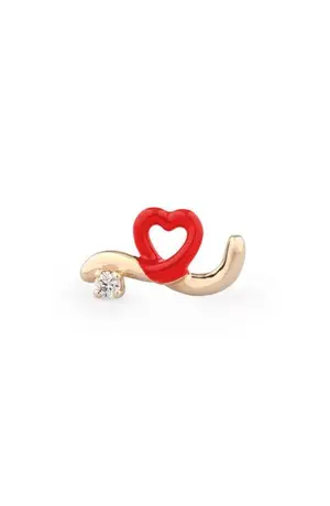 Bea Bongiasca Single Enamel & Diamond Heart Stud Earring - Red