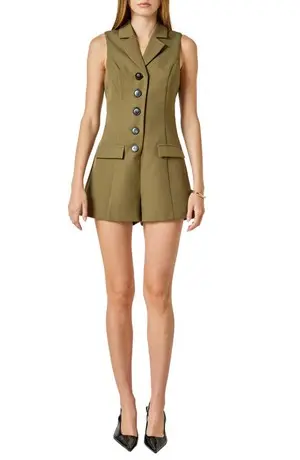 Endless Rose Single Breasted Vest Romper - Olive