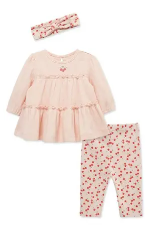 LITTLE ME Embroidered Cherries Shirt With Leggings And Headband