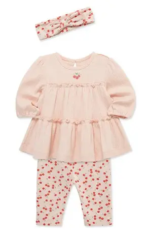 LITTLE ME Embroidered Cherries Shirt With Leggings And Headband
