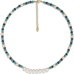 RETRO CHIC Thetis Beaded Necklace - Blue & White