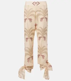 Johanna Ortiz Printed Linen Flared Pants - Beige