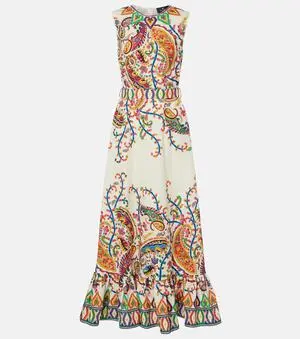 Etro Belted Printed Cotton Maxi Dress - White