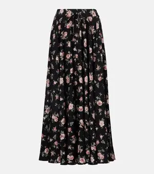 Dolce & Gabbana Floral Silk-blend Charmeuse Maxi Skirt - Black