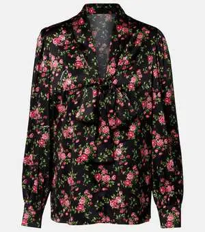 Dolce & Gabbana Floral Tie-neck Silk-blend Blouse - Black