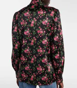 Dolce & Gabbana Floral Tie-neck Silk-blend Blouse - Black