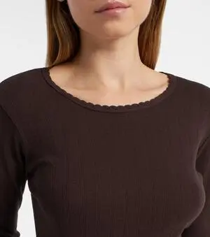 LESET Pointelle Cotton T-shirt - Brown