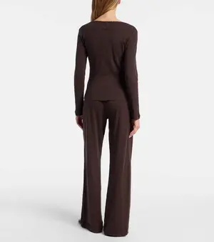 LESET Pointelle Cotton Wide-leg Pants - Brown