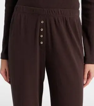 LESET Pointelle Cotton Wide-leg Pants - Brown