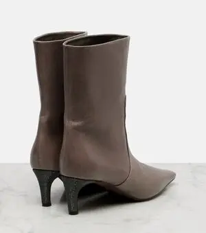 Brunello Cucinelli Monili Leather Ankle Boots - Brown