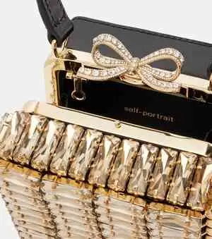SELF-PORTRAIT Crystal-embellished Box Bag - Black