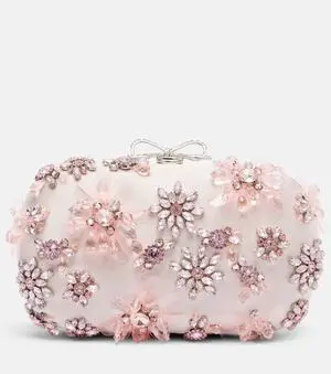 SELF-PORTRAIT Crystal-embellished Floral Satin Clutch - Pink