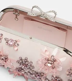 SELF-PORTRAIT Crystal-embellished Floral Satin Clutch