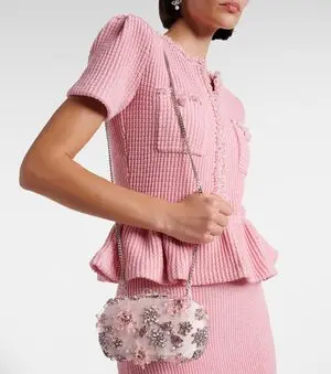 SELF-PORTRAIT Crystal-embellished Floral Satin Clutch