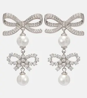 SELF-PORTRAIT Bow-detail Faux Pearl Earrings - Silver