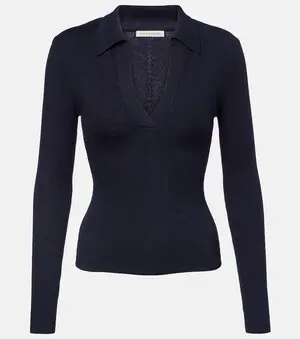 EMILIA WICKSTEAD Austin Ribbed-knit Wool Polo Sweater - Blue
