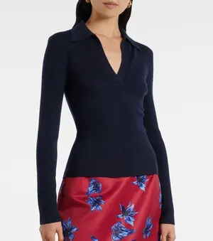 EMILIA WICKSTEAD Austin Ribbed-knit Wool Polo Sweater