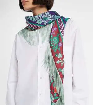 La DoubleJ Fringed Printed Silk Twill Scarf - Multicoloured