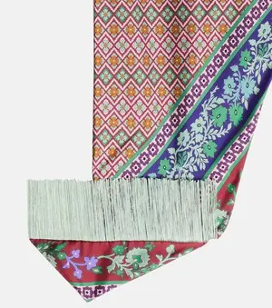 La DoubleJ Fringed Printed Silk Twill Scarf - Multicoloured