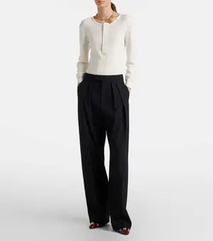 Chloé Pleated High-rise Wide-leg Pants - Black