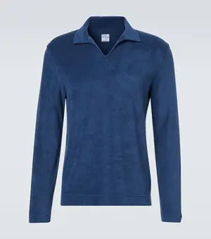 Fedeli Cotton Terry Polo Sweater - Blue